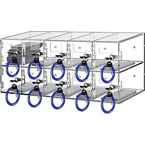 WACTO Acrylic Wall-Mounted Cell Phone Storage Locker with 10 Slots, Door Locks and Keys - Ideal for Office, Classroom, Gym - Clear