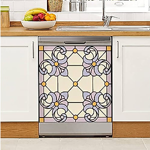 Dishwasher Magnet Cover French Lilies Symmetric Composition Modern Illustrations in Stained Magnetic Refrigerator Stickers Decorative Appliance Cover Fridge Panels Metal Door Garage 23x26in