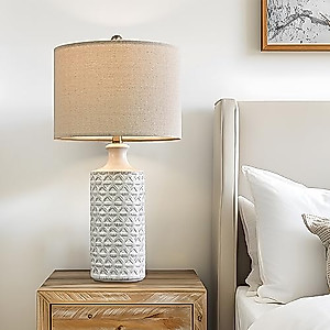 PoKat 24.75" Modern Contemporary Ceramic End Table Lamps Set of 2 for Living/Study Room Desk Décor,Bedside,Nightstand Lamps for Bedroom Office Farmhouse,White