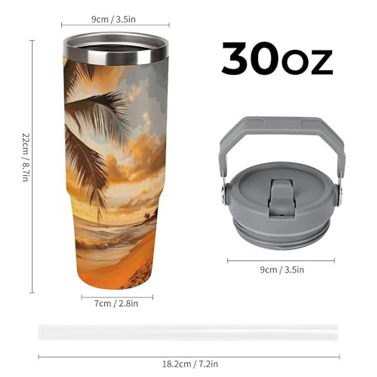 SYJTGDE Large Capacity Car Cup Tropical Beach Palm Tree Sunset Fashionable Upgrade Car Cup Advanced And Beautiful Travel Cup