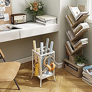 Hoctieon 6 Tier Tree Bookshelf, 6 Shelf Bookcase with Drawer, Modern Book Storage, Utility Organizer Shelves for Home Office, Living Room, Bedroom, Greige