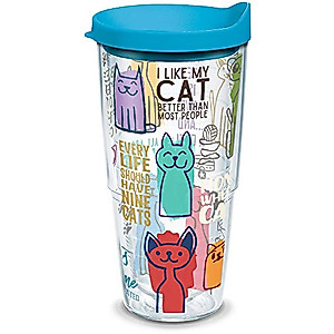 Tervis Plastic Made in USA Double Walled Cat Sayings Insulated Tumbler Cup Keeps Drinks Cold & Hot, 24oz, Clear