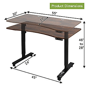 Radlove Electric Height Adjustable Standing Desk, 55'' x 30'' Stand Up Desk Workstation, Splice Board Home Office Computer Standing Table Height Adjustable Computer Desk Rustic Brown Top+Black Frame