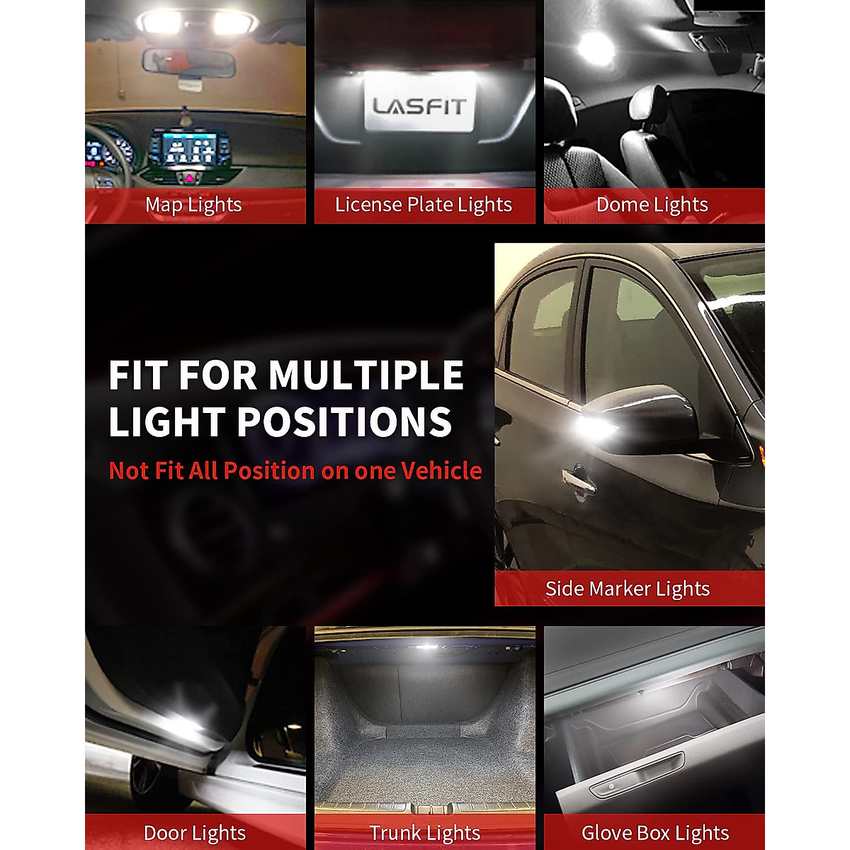 LASFIT 194 168 2825 W5W LED Bulb White Canbus Error Free, T10 LED Bulbs 400LM 6000K Super Bright for Dome Map License Plate Trunk Cargo Lights (2-Pack)