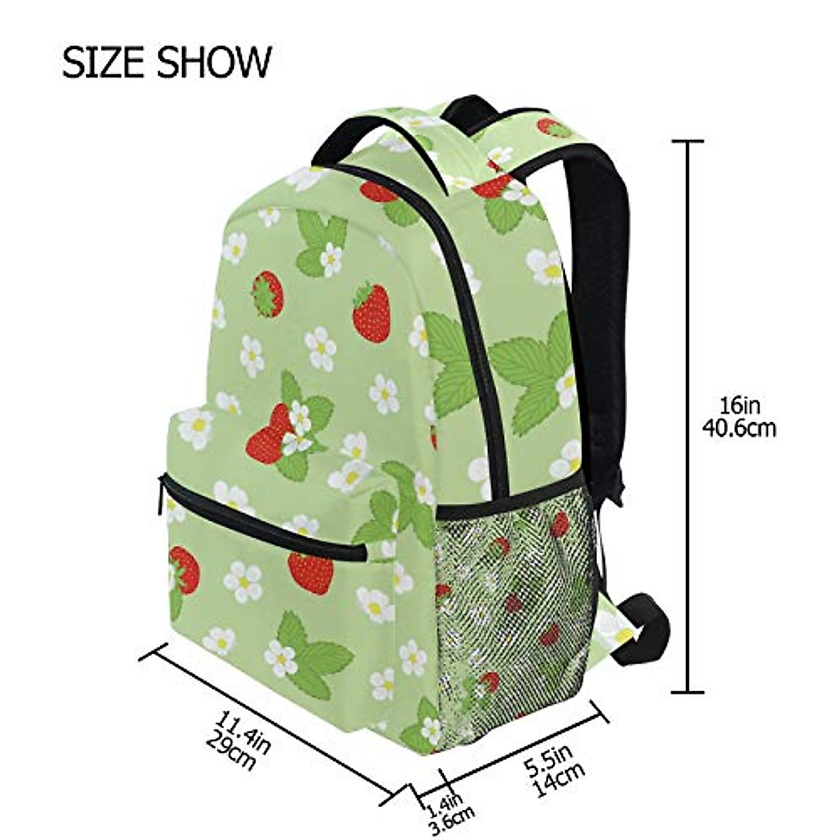 Bookbags Laptop Backpack for High School Adult Women Strawberry Green Travel College Teens Student Casual Shoulder Daypack