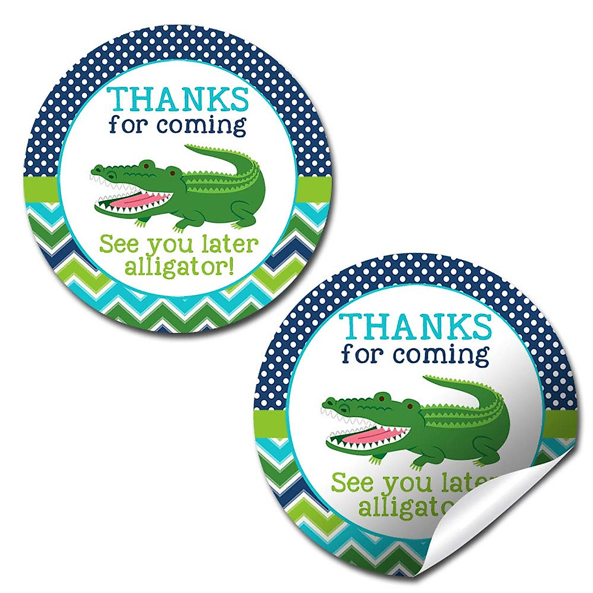 Snappy See You Later Alligator Themed Birthday Thank You Sticker Labels for Boys, 40 2" Party Circle Stickers by AmandaCreation, Great for Party Favors, Envelope Seals & Goodie Bags