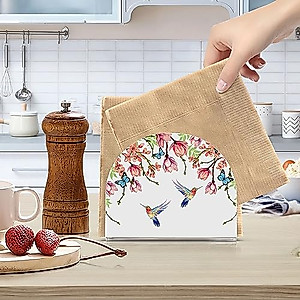 Napkin Holder, Clear Acrylic Paper Napkin Holders Tropical Flowers Butterfly Hummingbird Tissue Box Dispenser Stand Tabletop Space Saver Upright Napkin Towel Holders for Kitchen Restaurant Home Decor