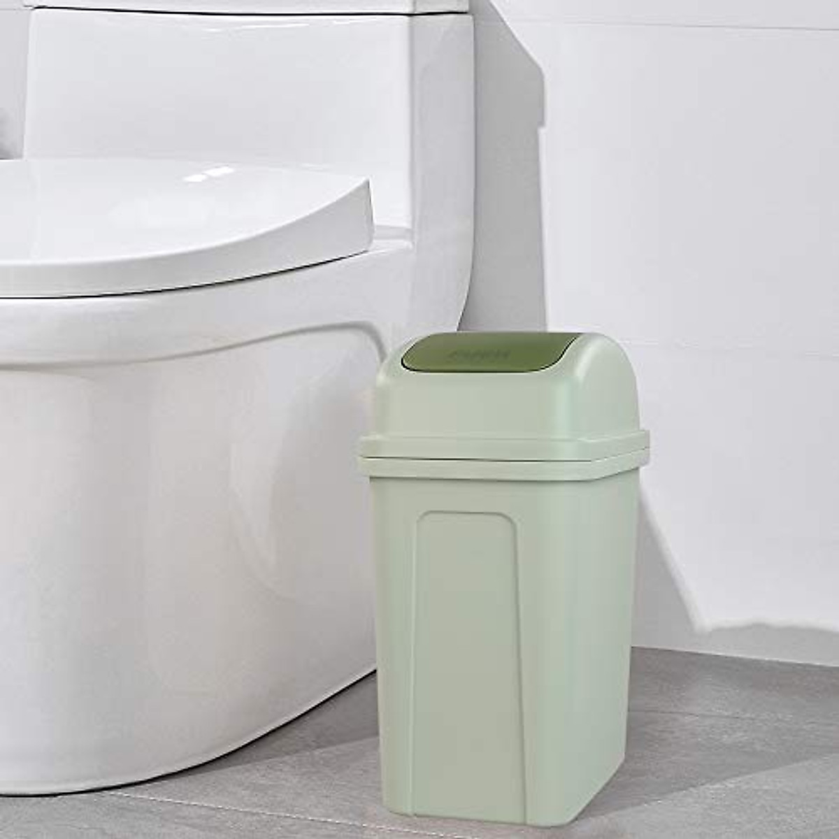 Asking 1.8 Gallon Small Trash Can with Swing-top Lid, Plastic Garbage Bin, Green