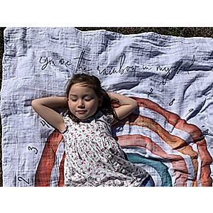 Organic Rainbow Baby Monthly Milestone Blanket Newborn Boy Girl Unisex Neutral| Boho Vintage Rainbow Baby Monthly Picture Blanket| Baby Growth Photography Background Prop