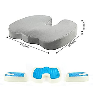 LLLY-Summer Cool Memory Foam Seat Cushion-Gel Buttocks Seat Cushion-Pain Relief,Pressure-Suitable for Office Chair Sedentary,Car-Gray