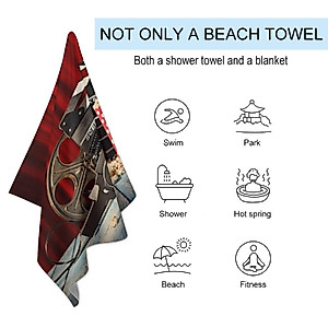 Brebasf Rustic Movie Theater Theme Oversized Lightweight,Extra Large Soft Beach Towels Abstract Cinema Movie Popcorn Red Print Sauna Beach Gym 51W x31L