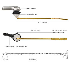 Opzour Universal Toilet Handle Replacement Kit, Brushed Nickel Toilet Flush Handle with Nut Lock and Stainless-Steel Flapper Chain, Front Mount Toilet Flush Lever Fits Most Standard Toilet Tanks