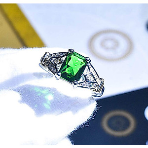 Cuteshop Elegant Women 14k White Gold Filled Sterling Silver Square Cut Emerald Gemstone Birthstone CZ Crystal Wedding Bridal Band Ring Size 6-10 (7)