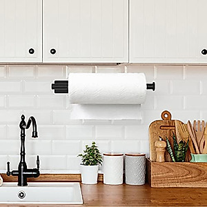 Under Cabinet Paper Towel Holder - Self Adhesive Paper Towel Roll Holder Wall Mount, Matte Black Stainless Steel Paper Towel Holder for Kitchen, Bathroom, Cabinets