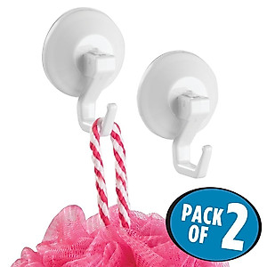iDesign Power Lock Bathroom Shower Plastic Suction Cup Hooks for Loofah - Set of 2, White