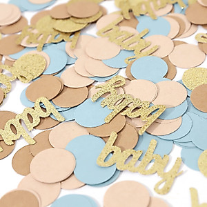 280PCS Blue Oh Baby Confetti - Gender Reveal Party Supplies, Blue Grey Confetti, Baby Boy Confetti for Baby Shower, Baby Sprinkle, Taupe Table Scatter