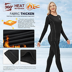MeetHoo Thermal Underwear for Women, Winter Warm Base Layer Compression Set Fleece Lined Long Johns, Black, Medium