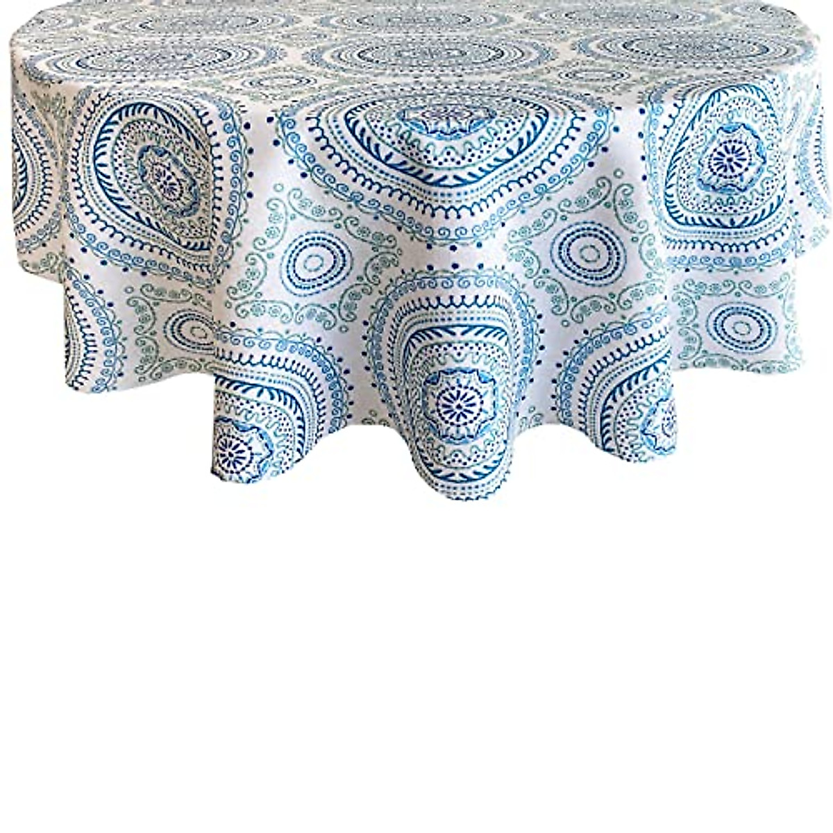 Newbridge Blue Circle Stitch Contemporary Boho Chic Print Indoor/Outdoor Soil Resistant Fabric Tablecloth, 60” X 84” Oval, Blue