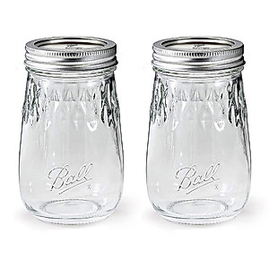 Regular Mouth Flute Mason Jars 16 oz - (2 Pack) - Ball Regular Mouth Pint 16-Ounces Mason Jars With Airtight lids and Bands - For Canning, Decor and Drinkware + M.E.M Rubber Jar Opener Included