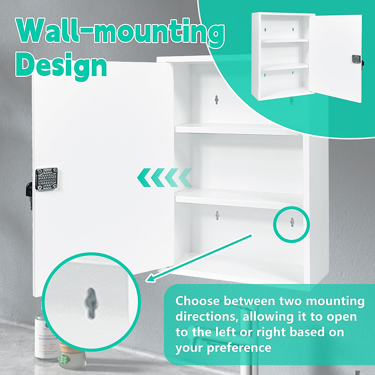 Royxen Medicine Cabinet with Lock, Locking Cabinet for Medication, Medicine Cabinet with Keys, Wooden