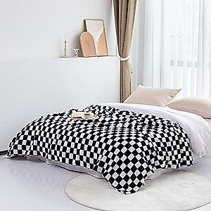 LOMAO Throw Blankets Flannel Blanket with Checkerboard Grid Pattern Soft Throw Blanket for Couch, Bed, Sofa Luxurious Warm and Cozy for All Seasons (Black, 51"x63")