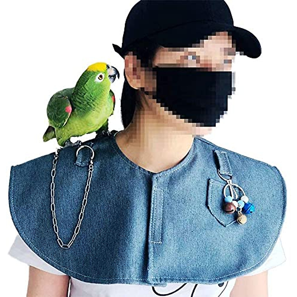 Parrot Anti-Scratch Shoulder Protector Multi-Purpose Bird Shoulder Shawl Bird Diaper Pad for Parakeets Cockatiels Conures Macaws Finches Lovebird Hang Bird Anklet & Toys (Shoulder Protector-Blue)