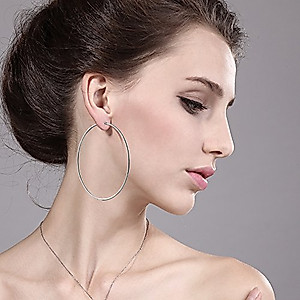 Gem Stone King 3.5 Inch Stainless Steel Silver Tone Hoop Earrings For Women