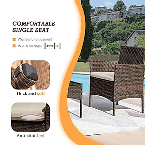 Flamaker Outdoor Furniture Patio Set Cushioned PE Wicker Rattan Chairs with Coffee Table 4 PCS for Garden Poolside Porch Backyard Lawn Balcony Use (Brown&Beige)