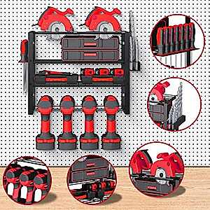 EAXCK Power Tool Organizer, Garage Tool Storage, Drill Holder Wall Mount, Heavy Duty Metal Tool Shelf Cordless Drill Workshop Rack 4 Layers with Screwdriver Holder, Father's Gift