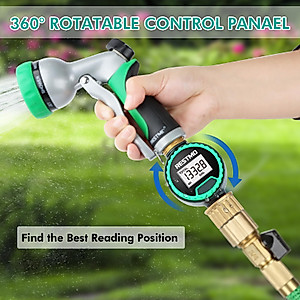 RESTMO Water Flow Meter with 360° Rotatable Control Panel, Brass Inlet & Outlet, Measure Gallon/Liter Consumption and Flow Rate for Garden Hose Nozzle Watering, RV Water Tank Filling, Lawn Sprinkler