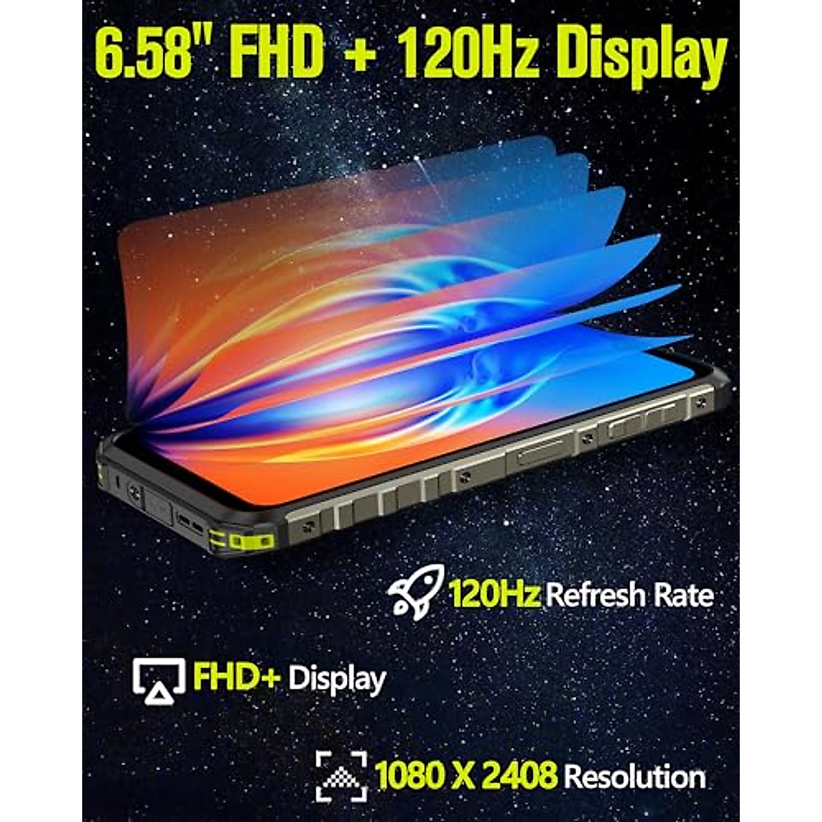 Ulefone Armor 22 Rugged Cell Phone Android 14, Up to 16+128GB, 64MP Night Vision Camera, 64MP Wide-Angle Camera, 6600mAh, 120Hz Display, NFC/GPS, 4G LTE Smartphone Unlocked (Black)