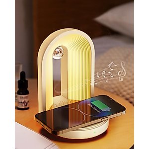 UMUTOO 3 in 1 Charger Station with Wireless Phone Charger, LED Night Light, Bluetooth Speaker,Portable Dimmable Music Speaker Charger Touch Lamp. Birthday Present for Women,Men, Mom, Dad. (White)