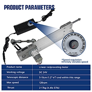 CNCTOPBAOS Reciprocating Linear Actuator Stroke 6 Inch 1.18"-6",Adjustable Telescopic Rocker Arm Mechanism Gear Motor DC24V Speed Regulation Adapter 120RPM 3-15CM