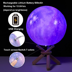 Growiner Moon Lamp, 3D Moon Lamp 5.9Inch Galaxy Lamp Gifts for Girls Lover Age 3 4 5 6 7 8 9 10 11 12 13 14 15 16+ Year Old Teen Girls Birthday Gifts 16 Colors with Stand Touch Pat Remote Night Light