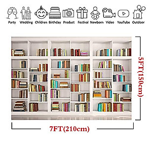 LYWYGG 7X5FT Bookshelf Backdrop Bookcase Backdrops Library Backdrop Office Backdrop for Video Conference Vintage Party Background Books CP-259