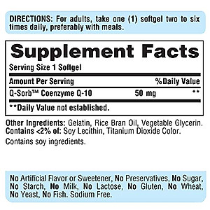 Q-Sorb CoQ10 50mg, Contributes to Heart Wellness,100 Softgels by Puritan's Pride