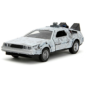 DMC Delorean Time Machine Brushed Metal (Frost Version) Back to The Future (1985) Movie Hollywood Rides Series 1/32 Diecast Model Car by Jada 34785