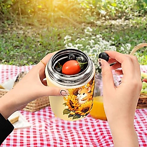 Sunflower Yellow Kids Womens Insulated Food Jar Containers with Spoon 17oz/500ml Container To Keep Food Hot Stainless Steel Vacuum Wide Mouth Lunch Boxes for Lunch Accessories