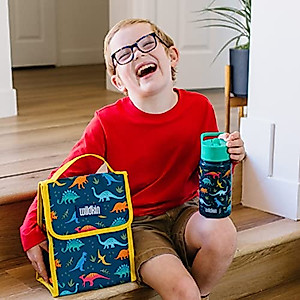 Wildkin Kids Stainless Steel 14 Ounce Water Bottle for Boys & Girls, Perfect for Daycare, School, or Travel, Features Straw Top & Carrying Handle, Easy to Clean Water Bottles (Jurassic Dinosaurs)
