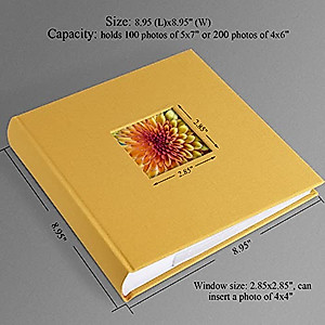 1DOT2 Photo Album with Writing Space 50 Pages 4x6 Photos Hold 200 or 5x7 Picture Hold 100, Linen Cover Acid Free Pages Picture Photo Book with Memo for Family Anniversary Wedding Baby (Indian Yellow)