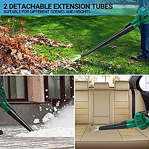 WISETOOL 20V Cordless Leaf Blower with Battery and Charger, Leaf Blower Battery Operated, Rechargeable Electric Handheld Leaf Blower Variable Speed with 2 Tubes for Patio, Leaves & Snow Blowing-Green