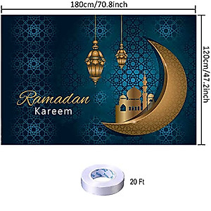 Ramadan Mubarak Backdrop Ramadan Kareem Banner Eid Mubarak Photography Background for Home Decorations Ramadan Party Supplies 70.8 x 47.2 Inch (Dark Blue)