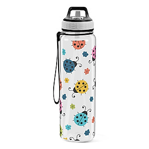 Boccsty Cute Ladybugs Flower Kids Water Bottle with Straw Sports Bottles BPA-Free Tritan Plastic Water Jug for Women Men Gym Outdoors