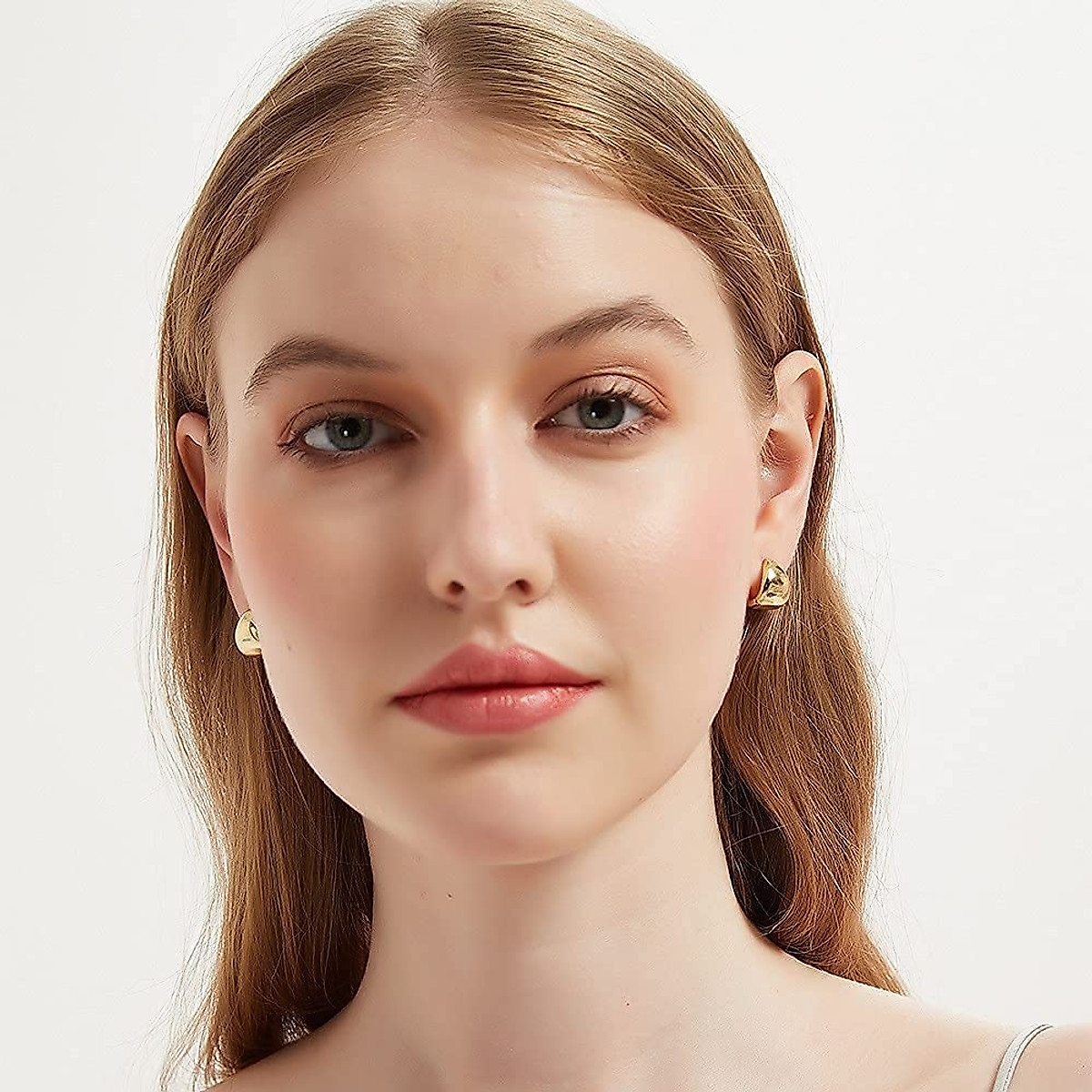 CLASSYZINT 14k Gold Plated Huggie Earrings Small Chunky Hoop Earrings Set Dainty Wide Cute Simple Earrings For Women Girls,2 Size…