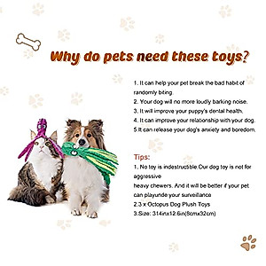 MANOPAWS 3 Pack Dog Toys for Small Dogs, Medium Dogs, Large Dogs, Puppy Teething Chew Toys, Aggressive chewers, No Stuffing Crinkle Plush Dog Toys (Octopus)