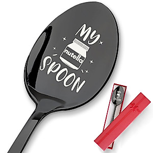 PZJIEAN My Nutella Spoon Black Engraved Stainless Steel Spoon, Funny Coffee Spoon Ice Cream Nutella Spoon Gifts for Women, Men, Nutella Lovers, Birthday Christmas Valentine Gifts