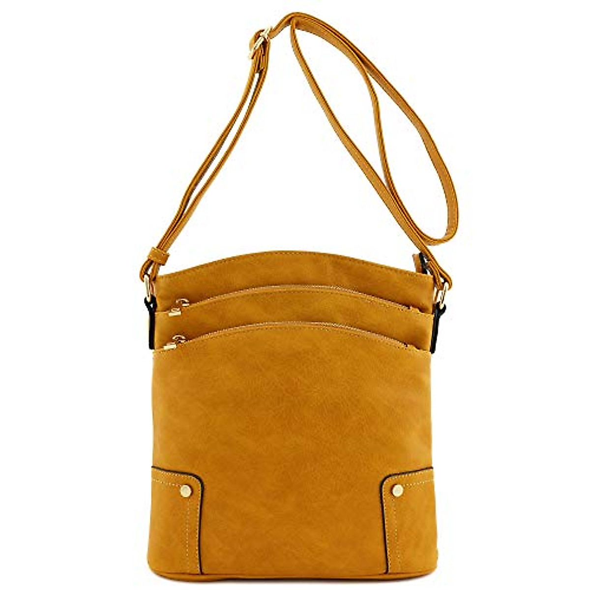 ALYSSA Triple Zip Pocket Large Crossbody Bag (Mustard)