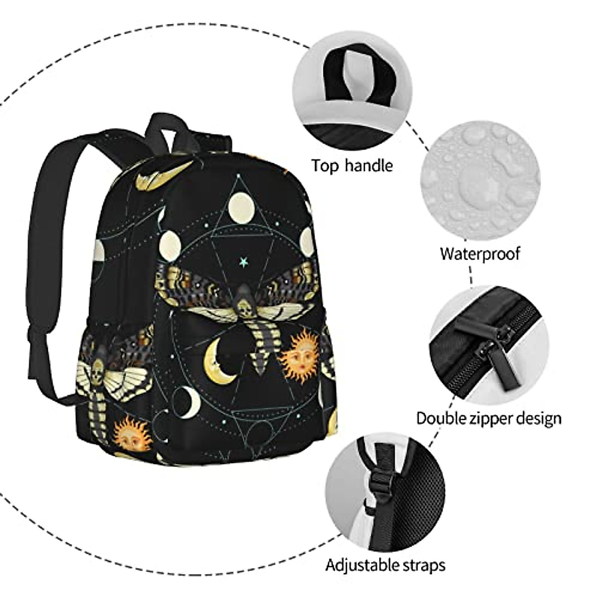 Besbapes Death Head Hawk Moth Moon And Sun Lightweight Casual Laptop Backpack For Men and Women School Bookbag for College One Size