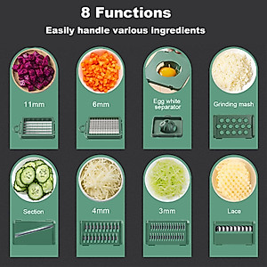 Johofiow Vegetable Chopper, Food Shredder with Container, Mandoline Slicer, Cheese Grater, Veggie Dicer Slicer Cutter, Egg white separator,Includes Bonus hand protector& Kitchen Gadgets