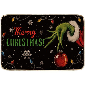 AnyDesign Christmas Doormat Red Green Merry Christmas Front Door Mat Xmas Winter Holiday Decorative Non Slip Rectangle Rugs Floor Mat for Xmas Indoor Outdoor Entrance Floor Porch Supplies